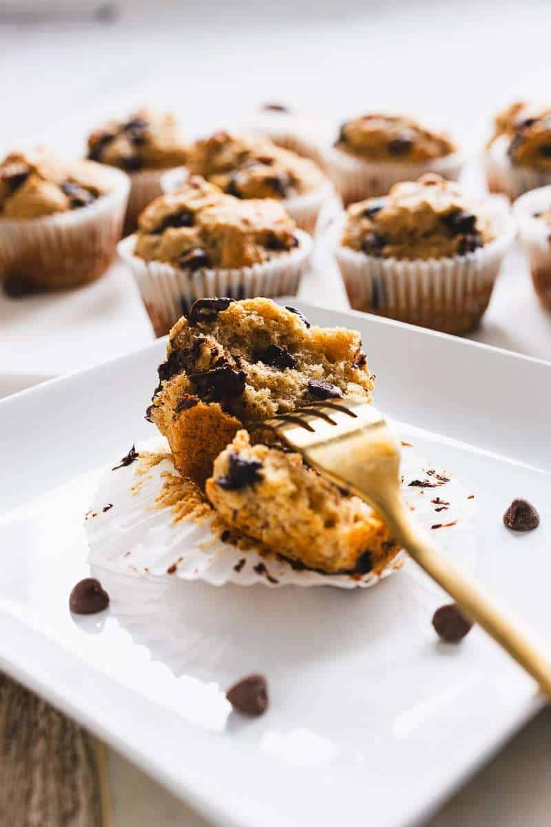 High Protein Greek Yogurt Chocolate Chip Muffins - The Sprinkled Cakery